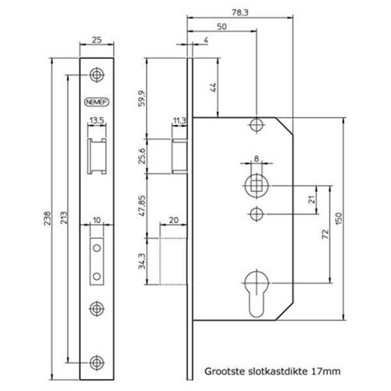 Nemef 4139 /27-50 PC72 veiligheids insteekslot SKG** afgerond | 1 + 3 ...